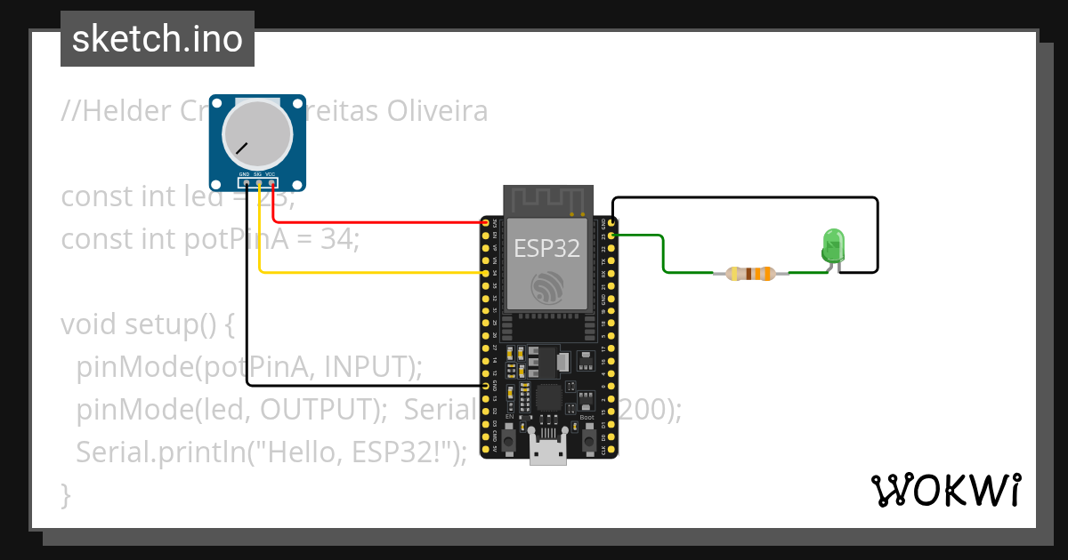Potênciometro Wokwi Esp32 Stm32 Arduino Simulator 