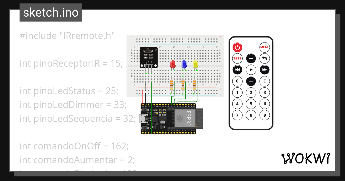 Pratica 07 - IR remote - Wokwi ESP32, STM32, Arduino Simulator