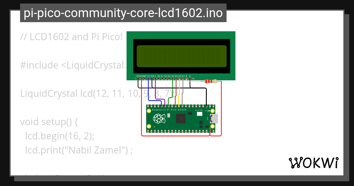pi-pico-community-core-lcd1602.ino Copy - Wokwi ESP32, STM32, Arduino Simulator