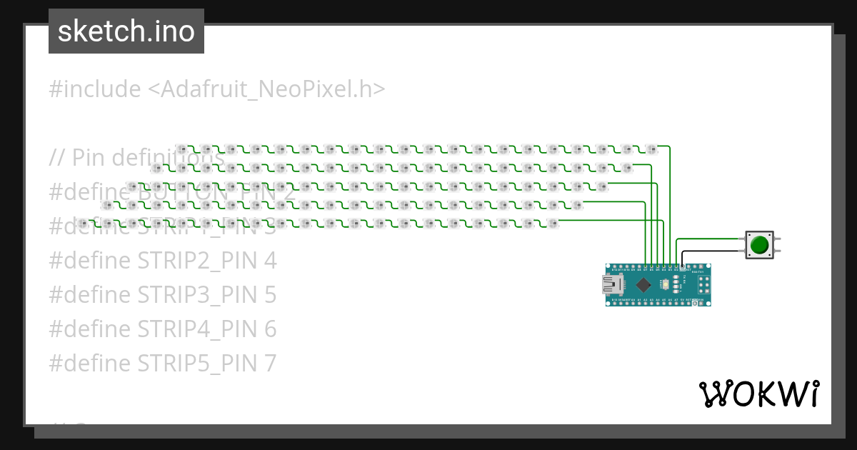 100 neopixel leds with button - Wokwi ESP32, STM32, Arduino Simulator