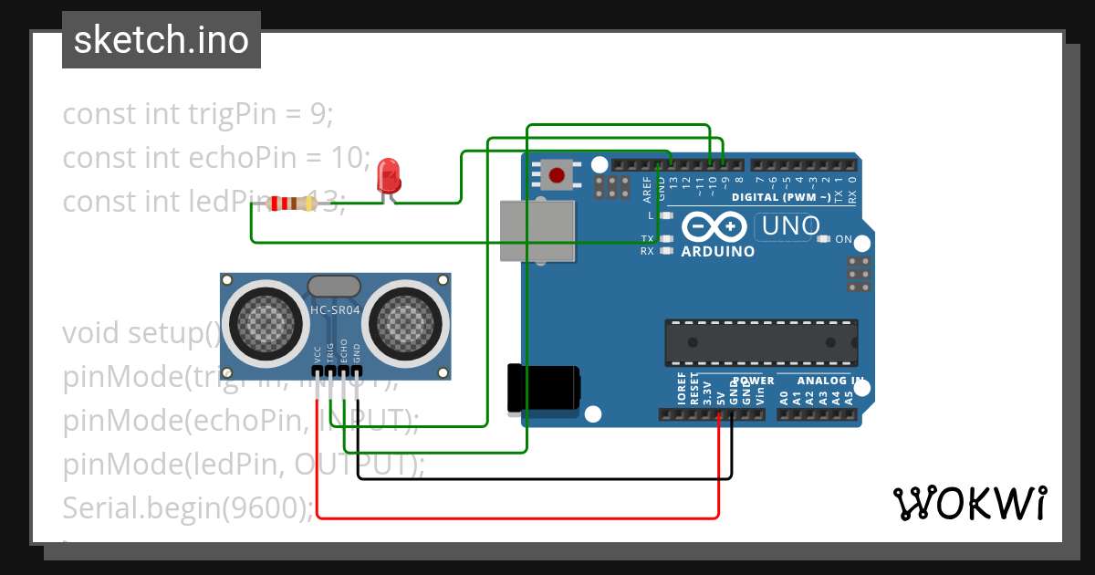 Sensor Ultrasonico con led Richard - Wokwi ESP32, STM32, Arduino Simulator