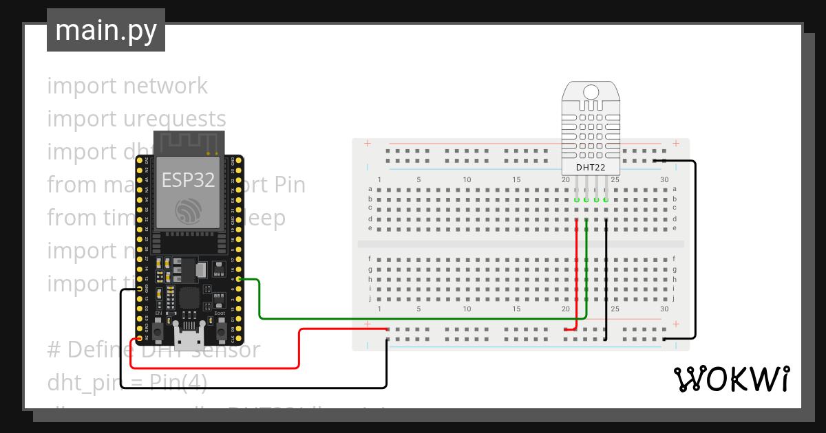 dht send data spreadsheet 01.1 - Wokwi ESP32, STM32, Arduino Simulator