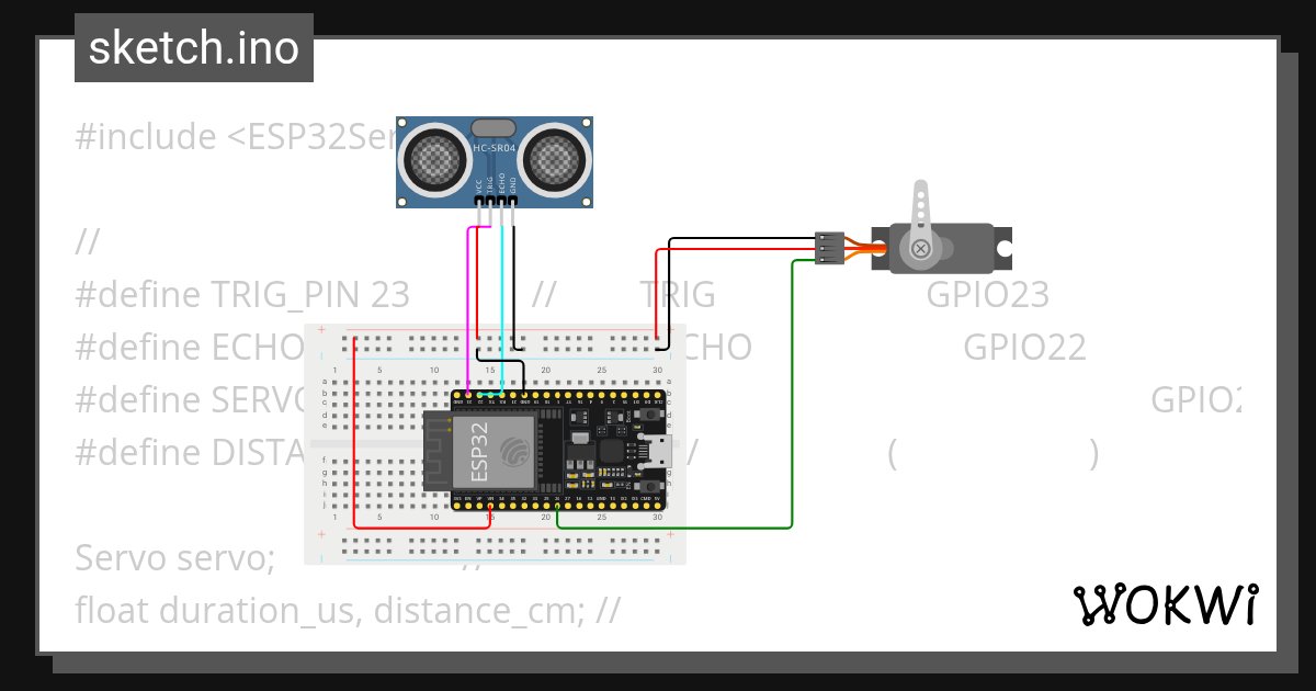 ultrasonic sensor and servo Copy - Wokwi ESP32, STM32, Arduino Simulator