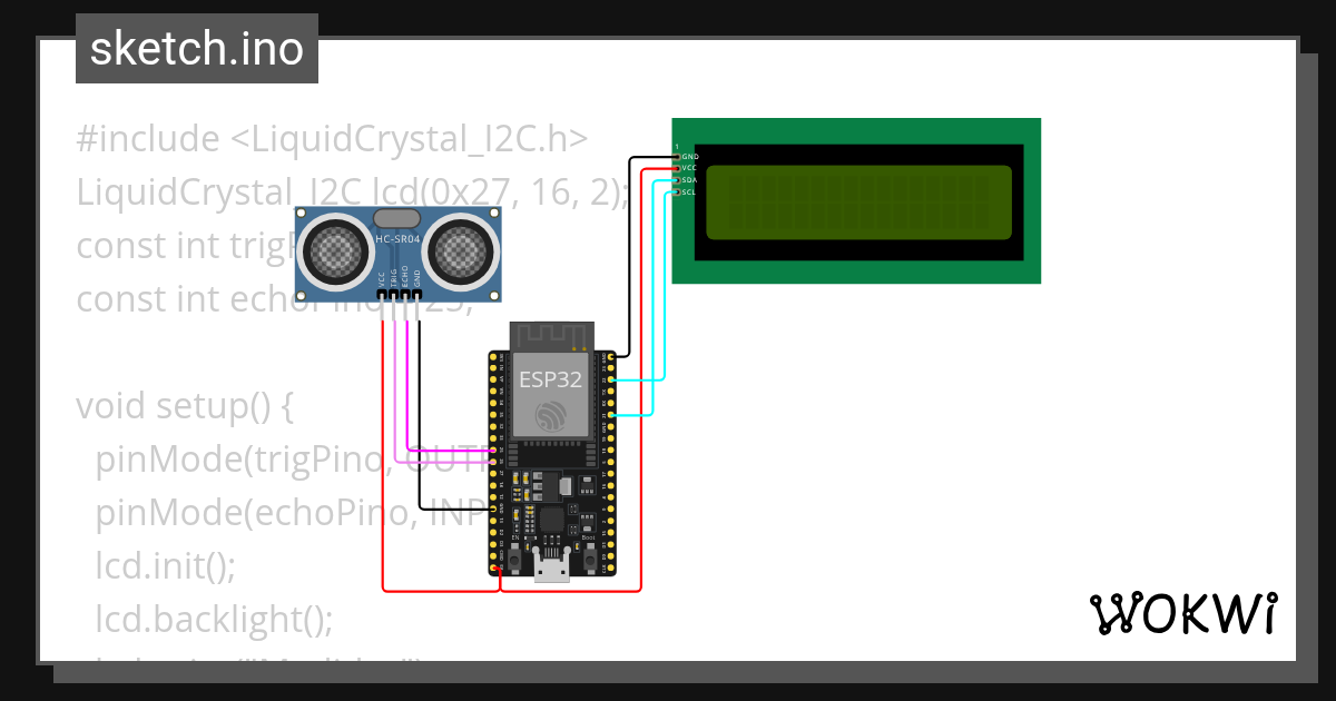 7 - Distancia com sensor e LCD - Wokwi ESP32, STM32, Arduino Simulator