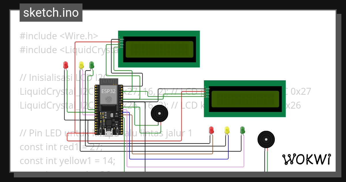 Lalu lintas dwi ranaa - Wokwi ESP32, STM32, Arduino Simulator