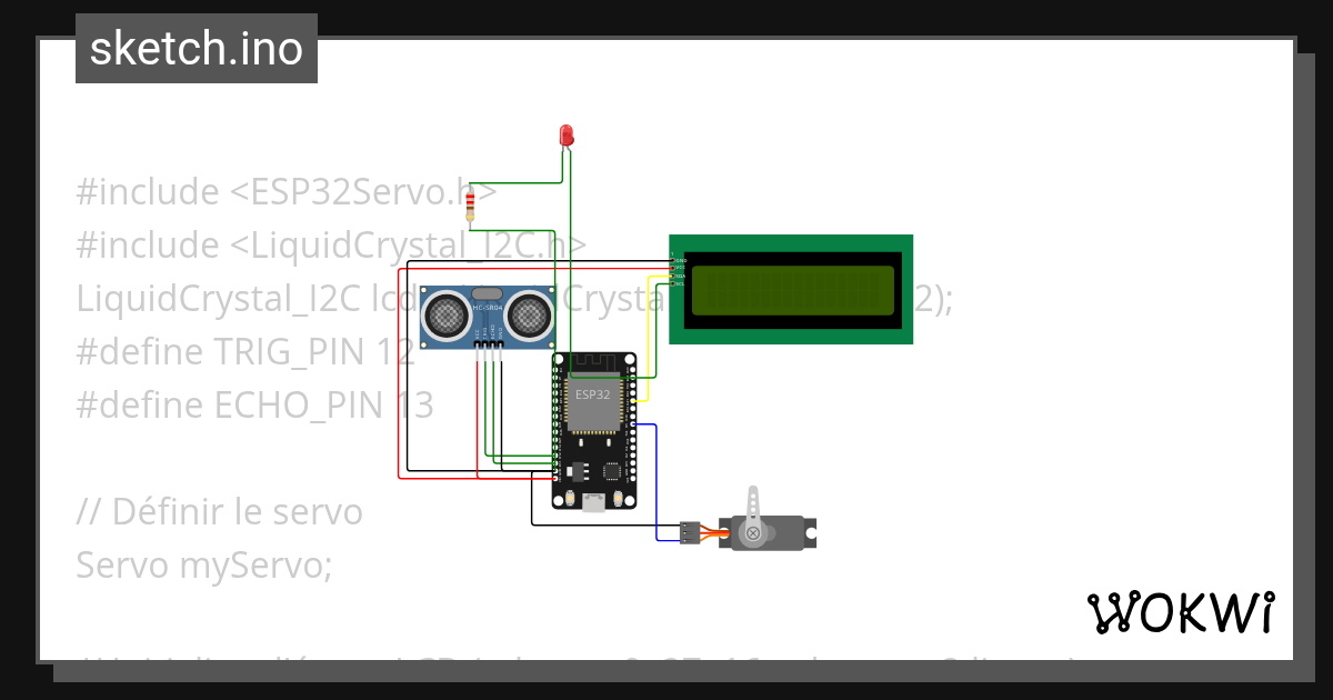ESP32 servo-ultrasons Copy - Wokwi ESP32, STM32, Arduino Simulator
