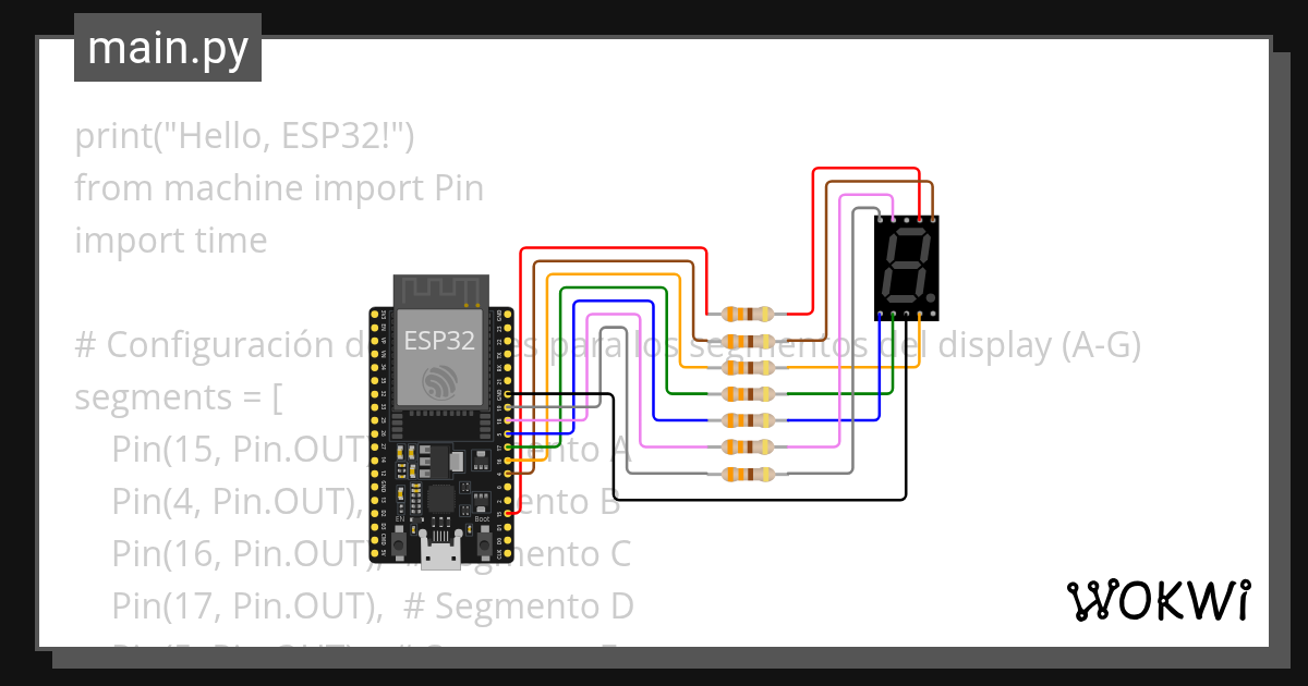 Diego Martinez G programación display 7seg 1.1 - Wokwi ESP32, STM32, Arduino Simulator