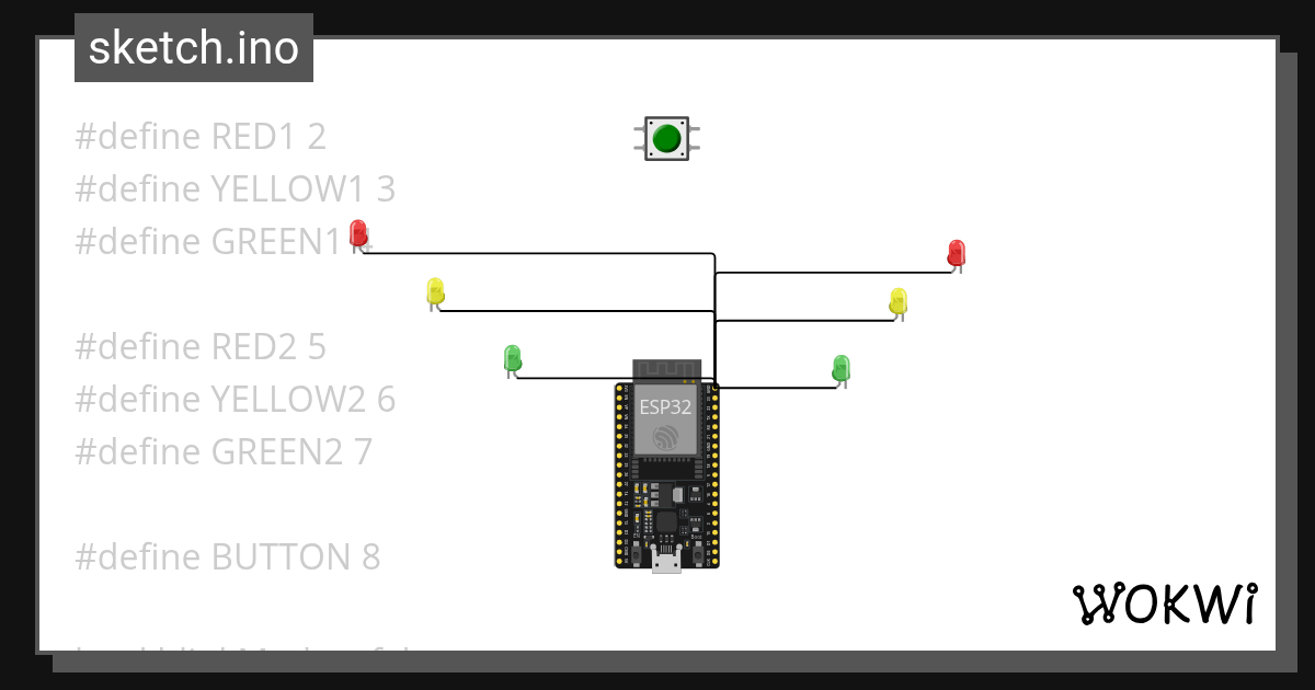 Traffic light with switch - Wokwi ESP32, STM32, Arduino Simulator