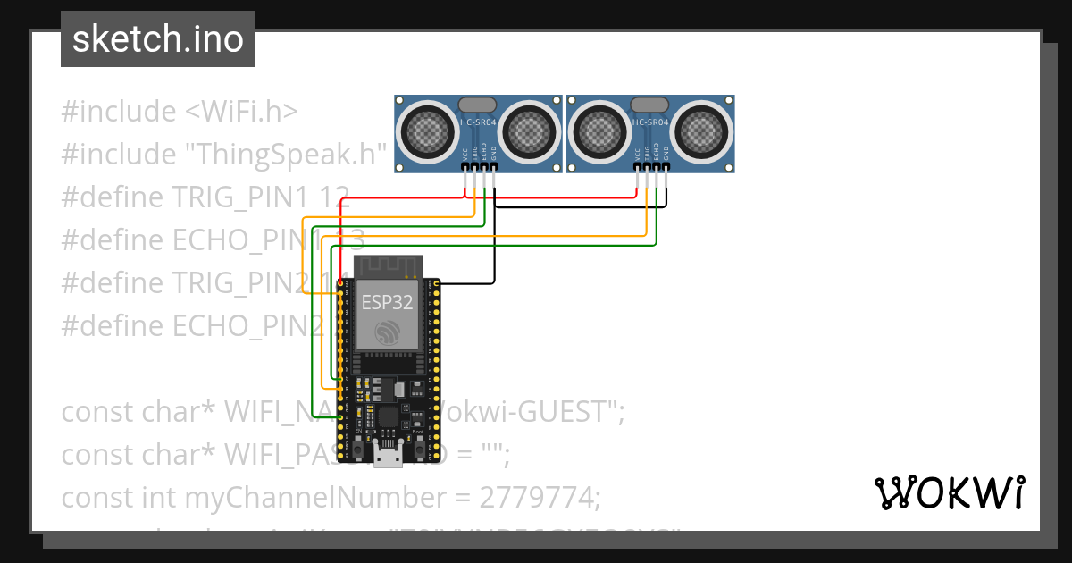 double ultrasonic sensor esp32 using thingspeak monitoring - Wokwi ...