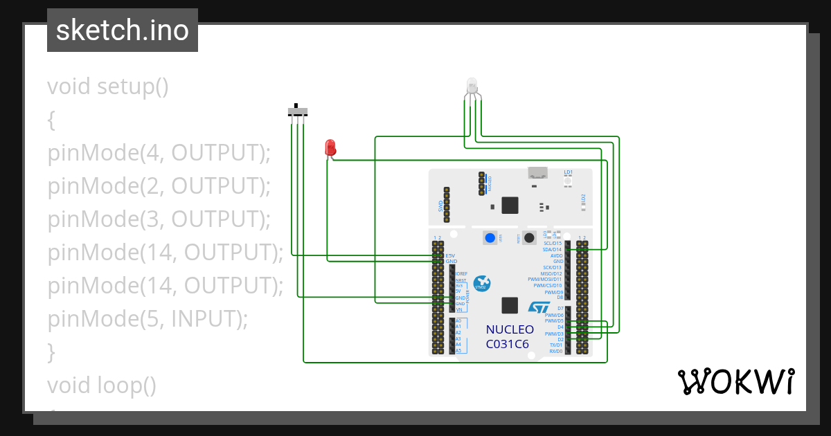 stm32 led, rgb, switch - Wokwi ESP32, STM32, Arduino Simulator
