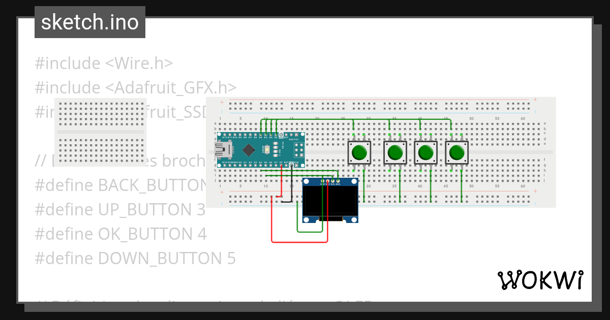 menu sur écran oled - Wokwi ESP32, STM32, Arduino Simulator