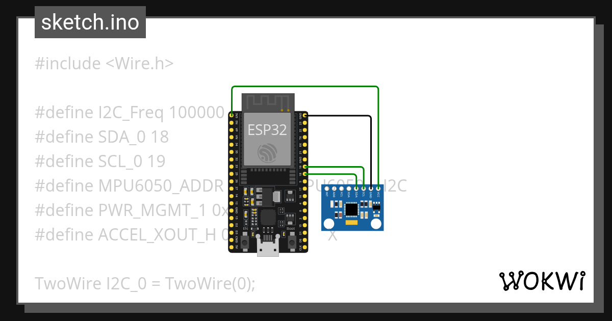 132 Mpu6050(寄存器版本) Wokwi Esp32 Stm32 Arduino Simulator 2380