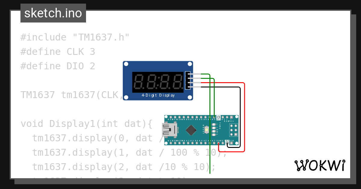37正计时程序,4位数码管从0000——9999依次递增并循环 Copy Wokwi Esp32 Stm32 Arduino Simulator