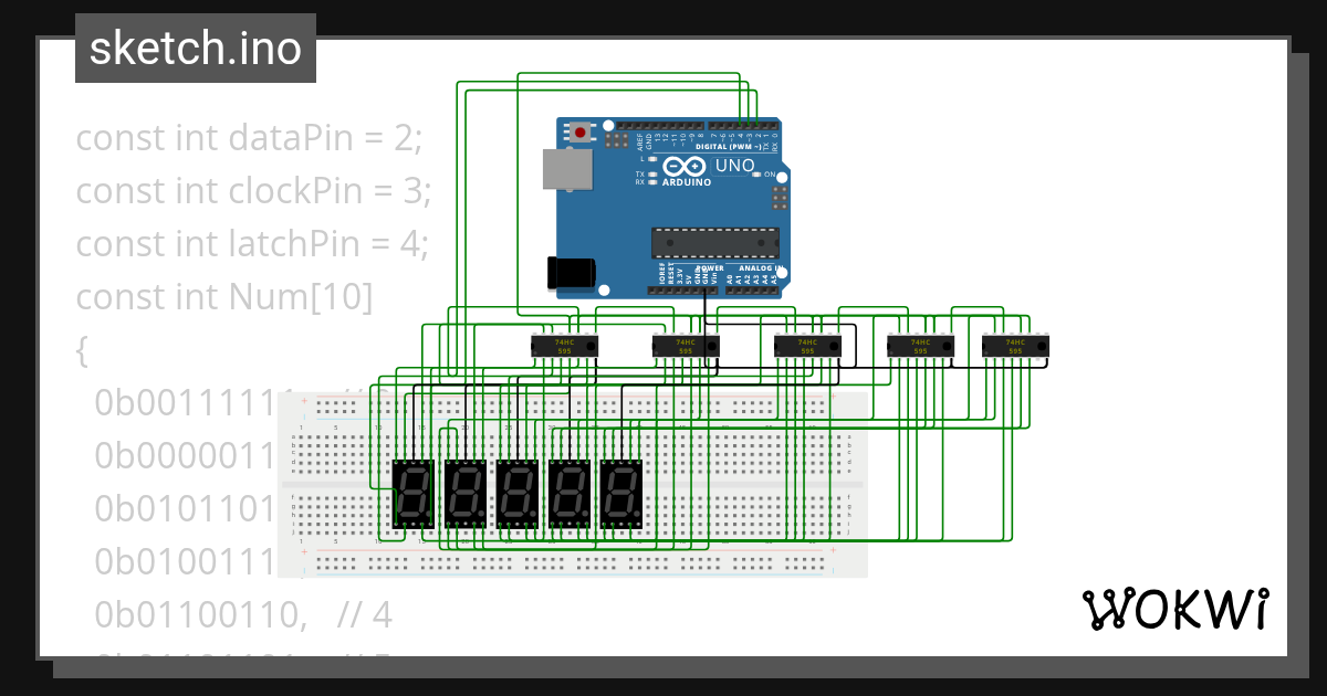 Seven Segment With Ic 74hc595 5 Digits Wokwi Esp32 Stm32 Arduino 5986
