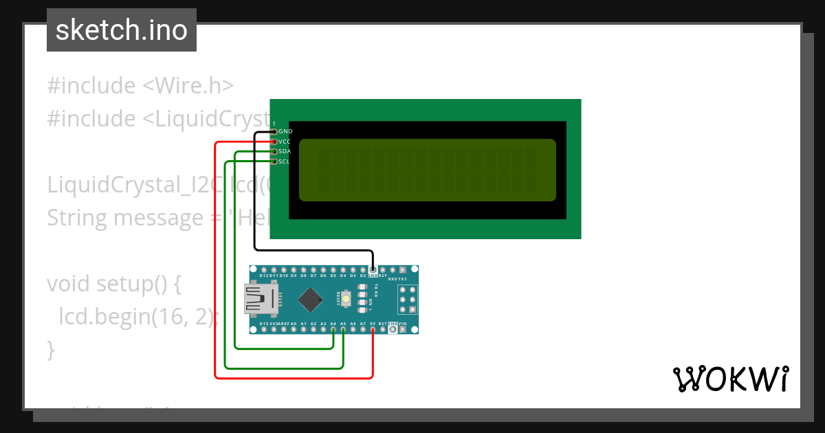 使液晶屏上的‘Hello Arduino’文本从右向左划 - Wokwi ESP32, STM32, Arduino Simulator