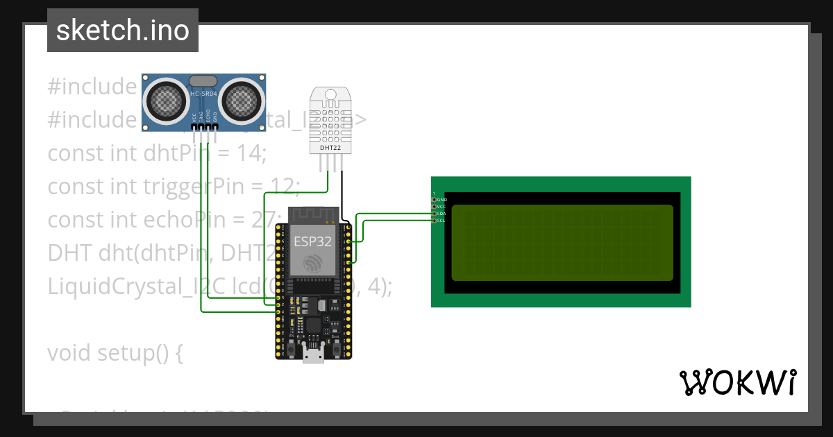 Combined Temp And Ultrasonic Sensor Wokwi Esp32 Stm32 Arduino Simulator 