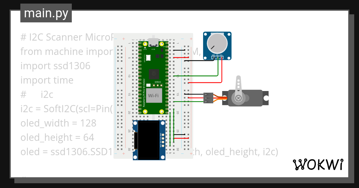 樹莓派-可變電阻控制伺服馬達旋轉角度透過I2C顯示角度值(micropython) - Wokwi ESP32, STM32, Arduino ...