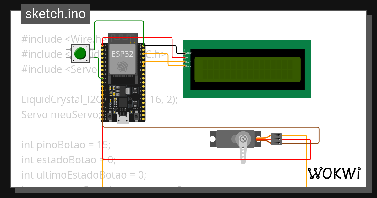 Exibir a contagem de pressionamentos de botão no display LCD e posicionar o servo-motor - Wokwi ...