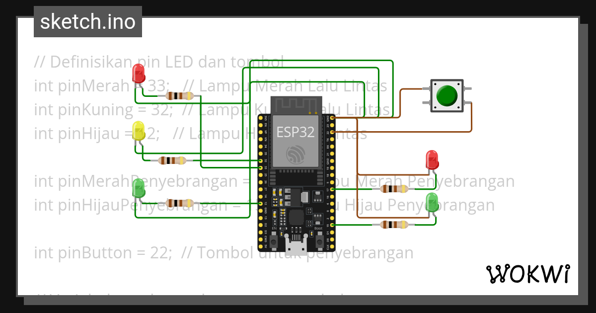 LampuLaluLintas - Wokwi ESP32, STM32, Arduino Simulator