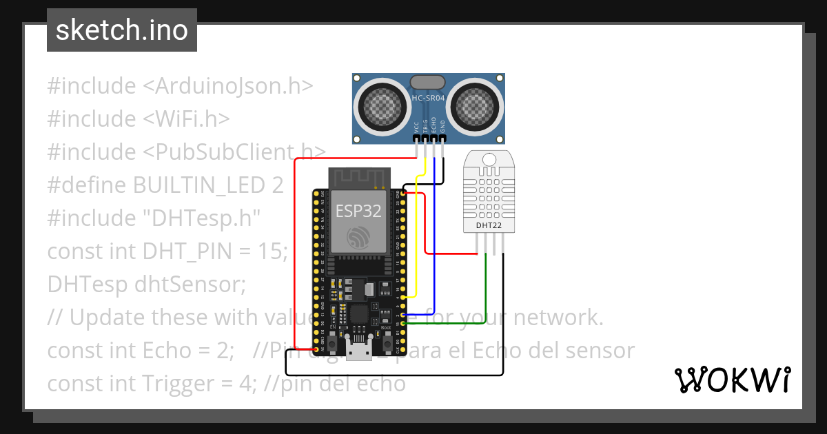 NODE RED DHT22 & ULTRASONICO - Wokwi ESP32, STM32, Arduino Simulator