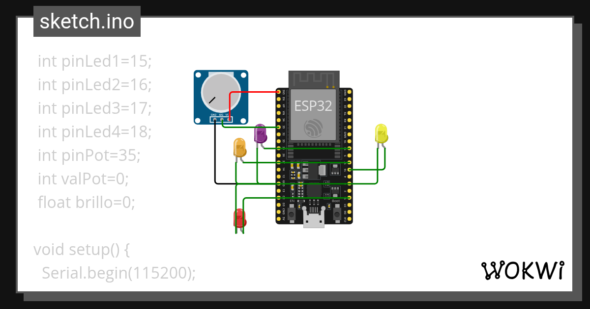 ESP 32 CON FOR - Wokwi ESP32, STM32, Arduino Simulator