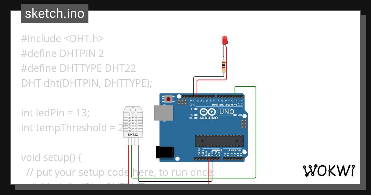 Temperature Indicator using LED - Wokwi ESP32, STM32, Arduino Simulator