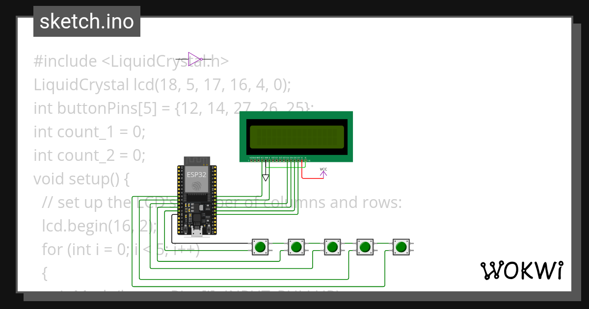 Lcd Display With 5 Buttons Wokwi Esp32 Stm32 Arduino Simulator 3890