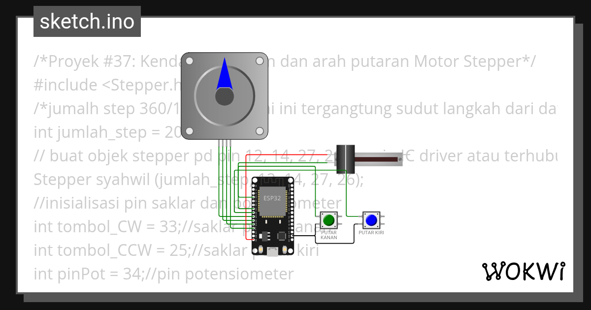 Kendali kecepatan dan arah putaran - Wokwi ESP32, STM32, Arduino Simulator