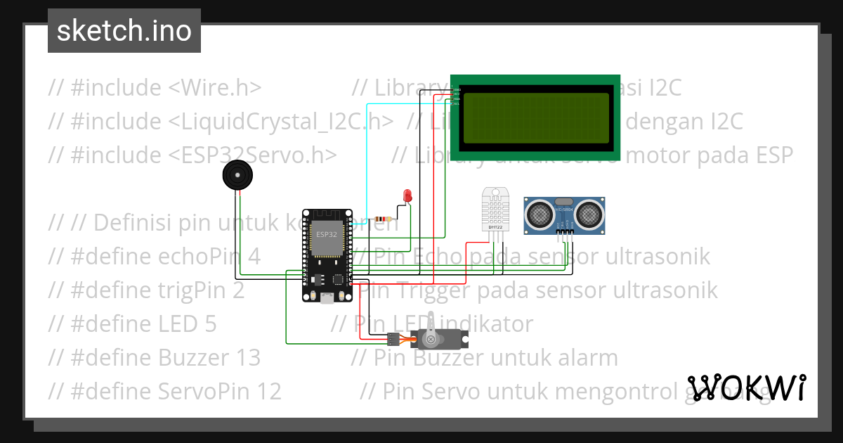 Monitoring banjir pada bendungan sungai - Wokwi ESP32, STM32, Arduino Simulator