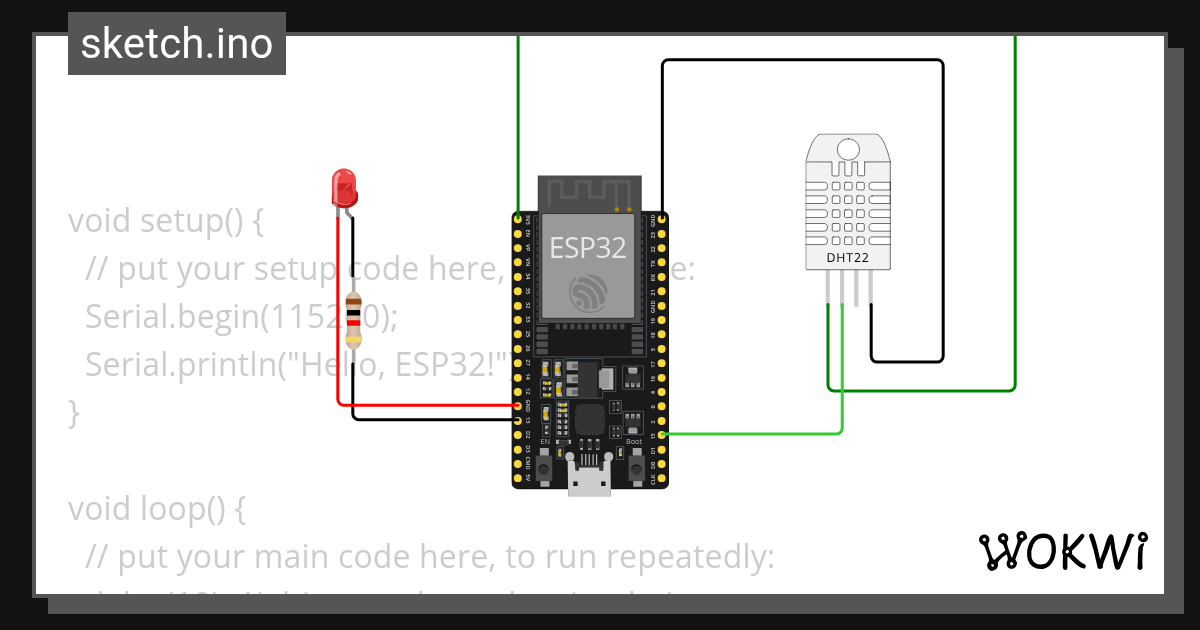 ESP32-ThingSpeak-DHT32 - Wokwi ESP32, STM32, Arduino Simulator