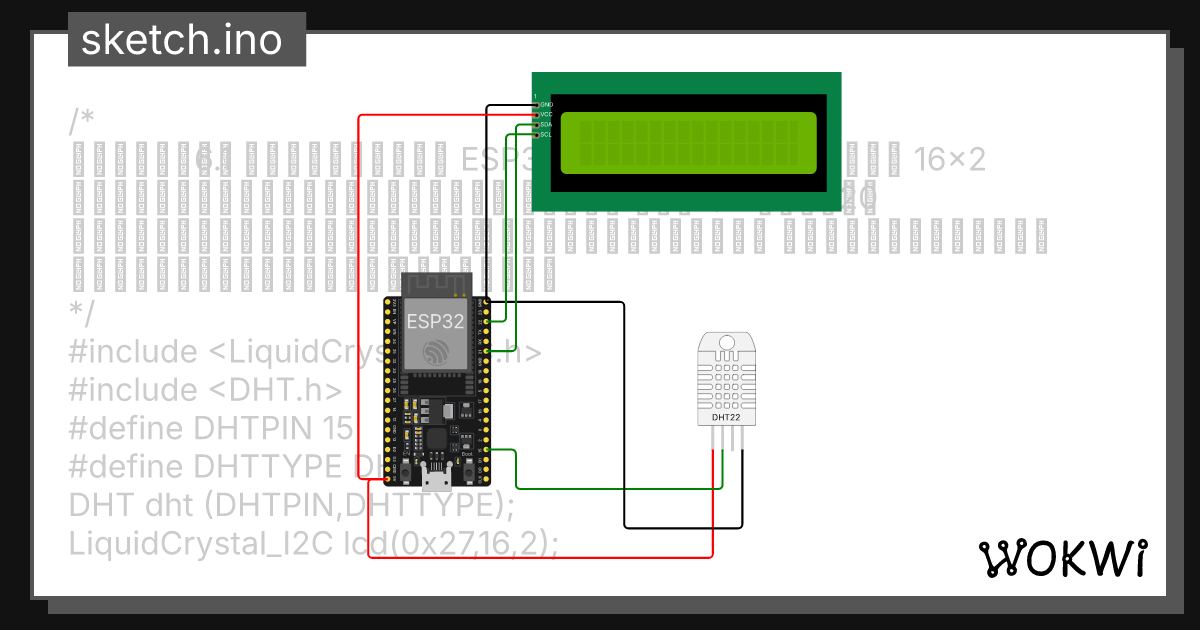 ใบงานที่61 การต่อใช้งาน Esp32 ร่วมกับจอแสดงผลแบบ 16x2 Wokwi Esp32 7580
