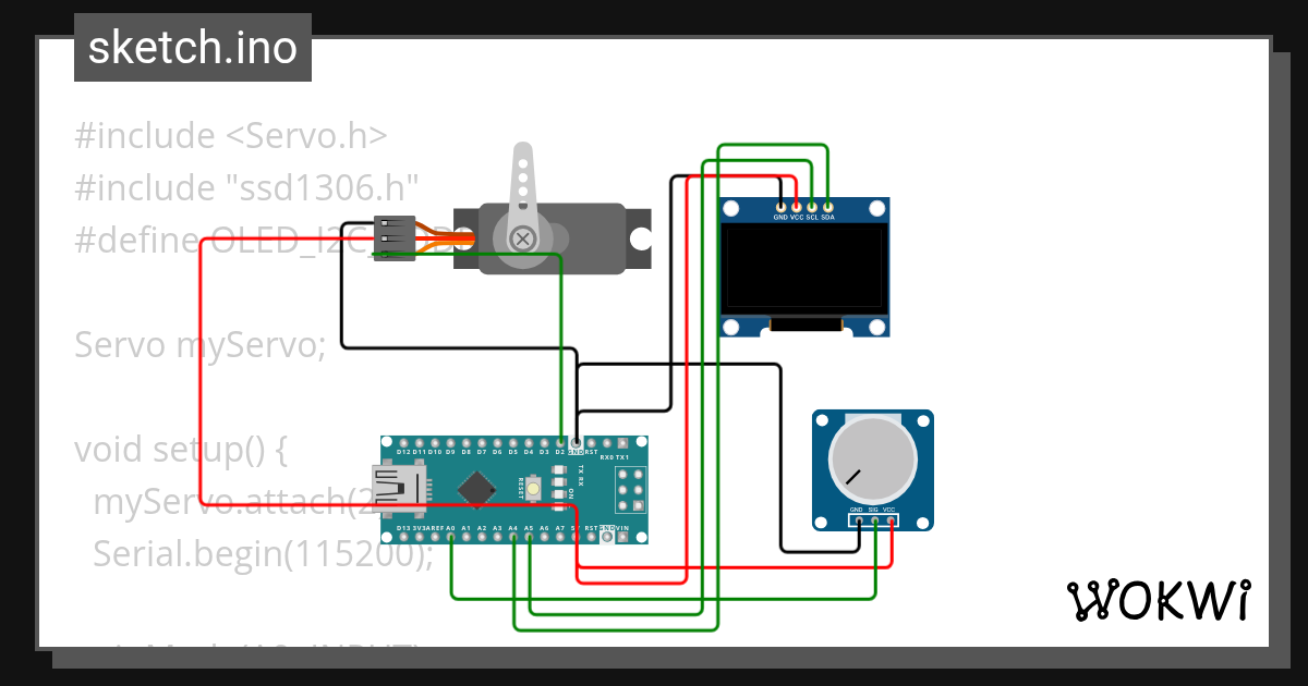 NANO, Servo, POT, OLED - Wokwi ESP32, STM32, Arduino Simulator