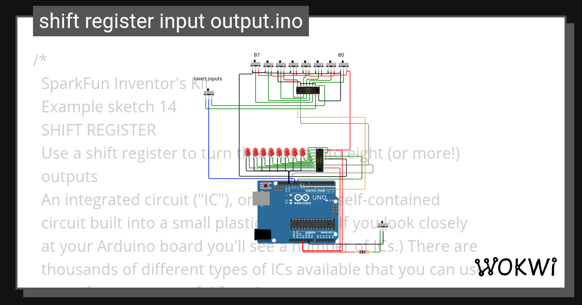 shift register input no hardware inverter output.ino - Wokwi ESP32, STM32, Arduino Simulator