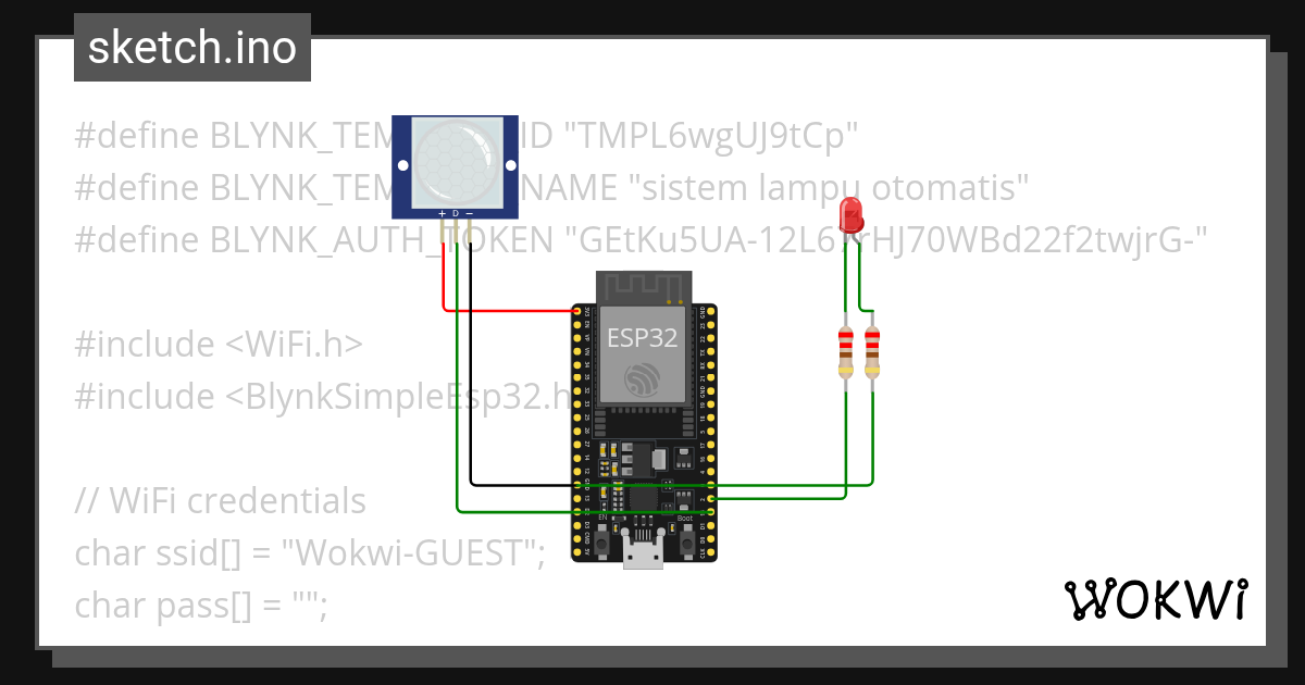 simulasi lampu otomatis - Wokwi ESP32, STM32, Arduino Simulator