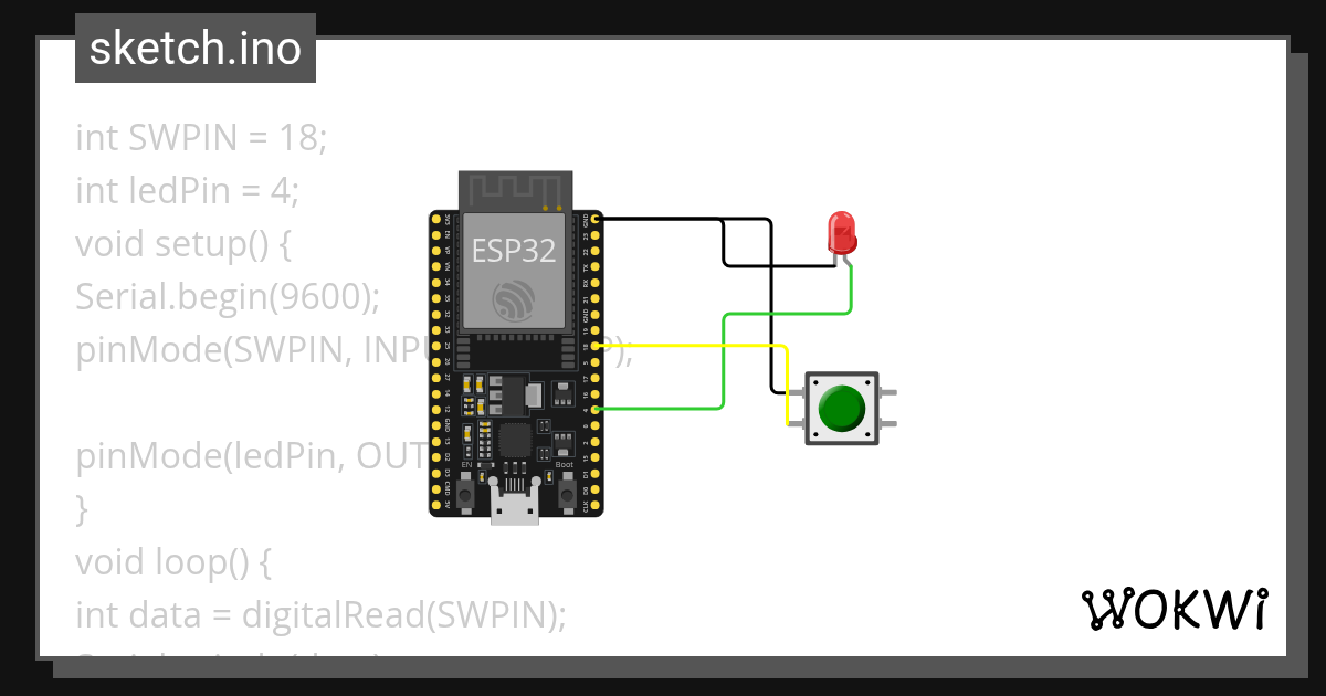 LED+botton (406-6) - Wokwi ESP32, STM32, Arduino Simulator