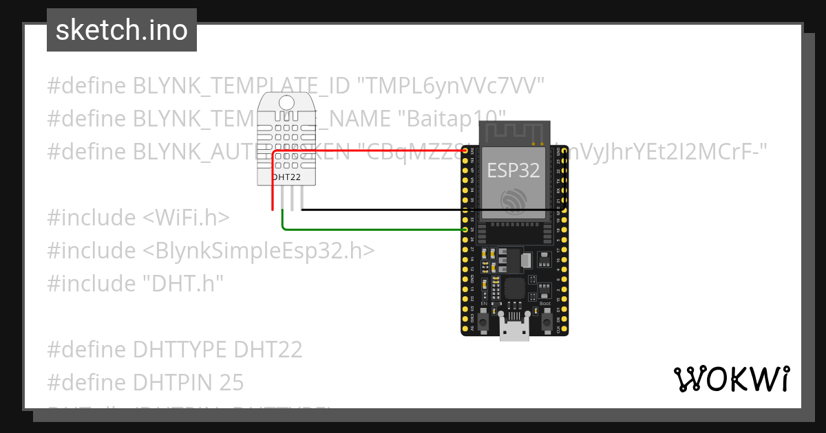Bài 10: Đọc cảm biến DHT22 và hiển thị trên Blynk IOT - Wokwi ESP32, STM32, Arduino Simulator