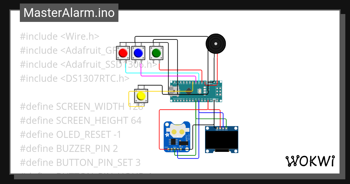 OLED Alarm w Button V3.0 Copy - Wokwi ESP32, STM32, Arduino Simulator