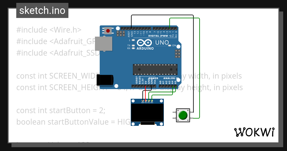 uno ssd1306 helloWorld - Wokwi ESP32, STM32, Arduino Simulator