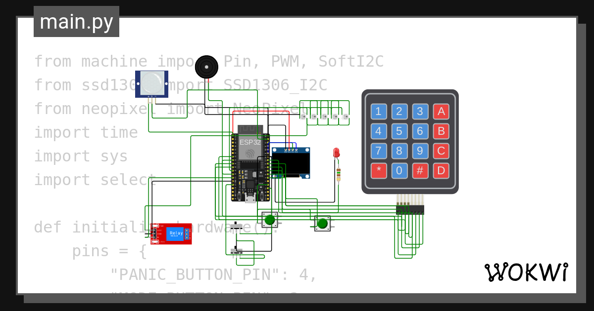 Alarm Met Panicbutton Neopixel Keypad Pir Buzzor Copy Wokwi Esp32 Stm32 Arduino Simulator