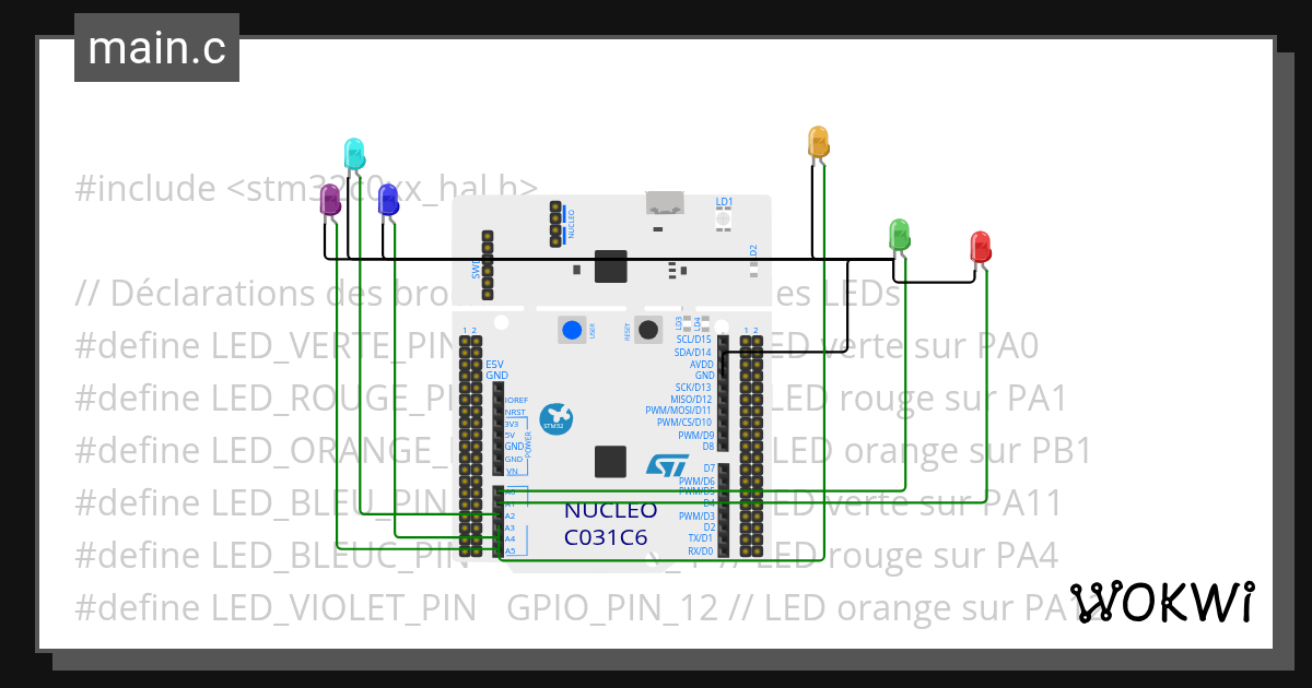 3 leds avec fonctions + read EYA Copy - Wokwi ESP32, STM32, Arduino Simulator