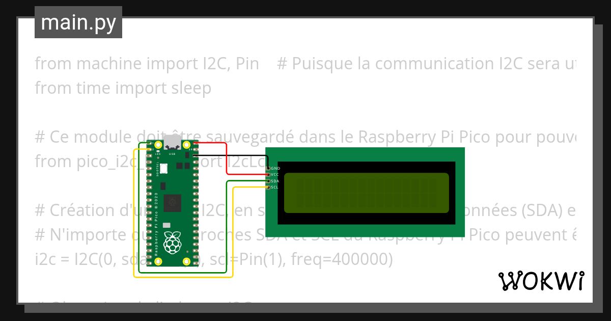Raspberry Pi Pico LCD I2C Hello World Copy - Wokwi ESP32, STM32, Arduino Simulator