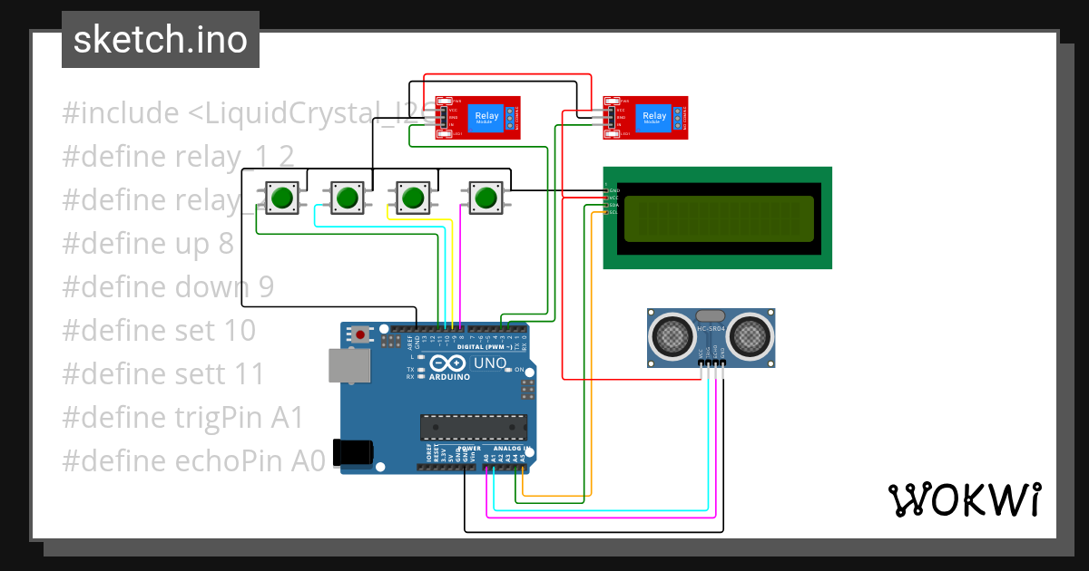 Project Ultrasonik setting push button - Wokwi ESP32, STM32, Arduino Simulator