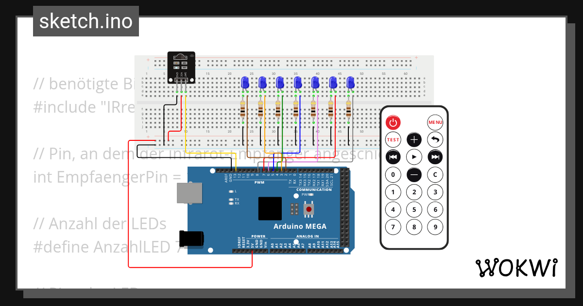 LED Ansteuerung mit Fernbedienung - Wokwi ESP32, STM32, Arduino Simulator