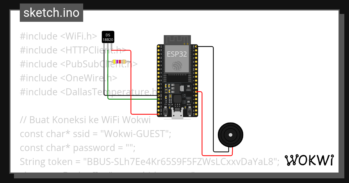 DallasTemperature with Buzzer by Izal - Wokwi ESP32, STM32, Arduino Simulator