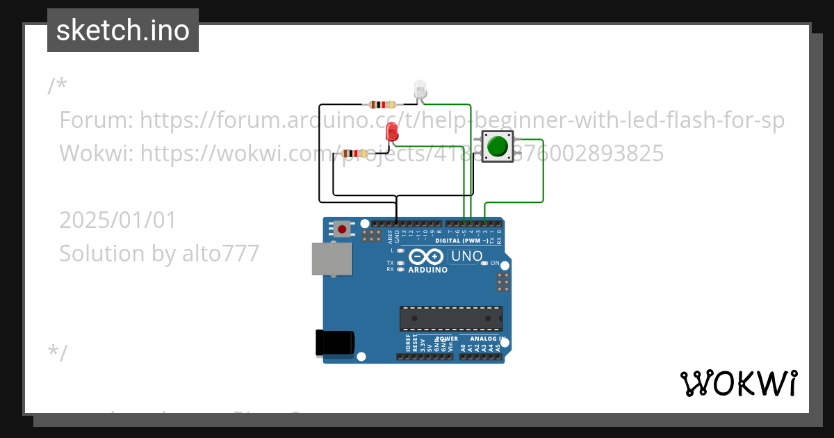 Flash on/off Button II Copy - Wokwi ESP32, STM32, Arduino Simulator