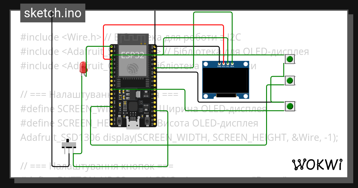 OLED display interface with ESP 32 Copy (2) - Wokwi ESP32, STM32, Arduino Simulator