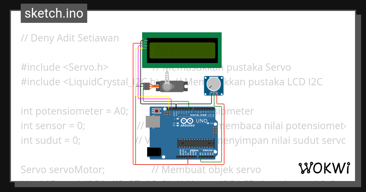 2. Pembacaan menggerakan servo dengan potensiometer dan layar lcd untuk menampilkan nilai sudut ...