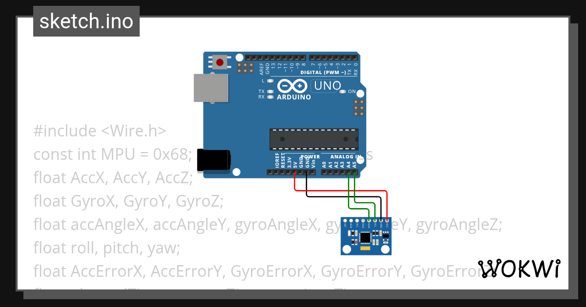 Commande moteur DC avec MPU6050 - Wokwi ESP32, STM32, Arduino Simulator