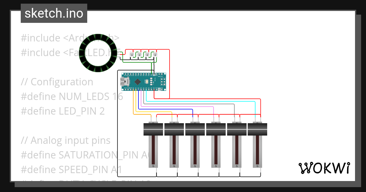 3 sliders, 4 leds - Wokwi ESP32, STM32, Arduino Simulator