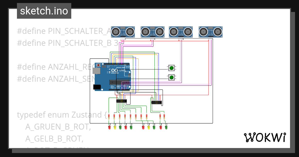 Dynamische Ampelschaltung - Wokwi ESP32, STM32, Arduino Simulator